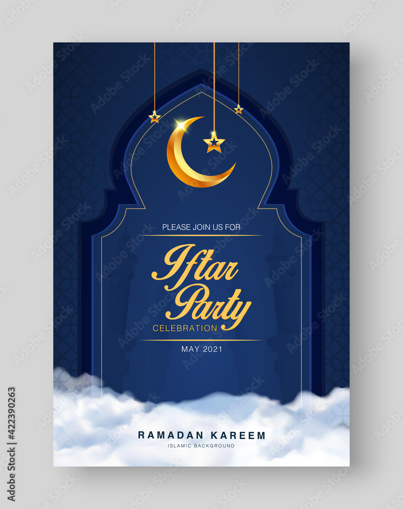 Iftar party invitation background template vector design with 3d ...
