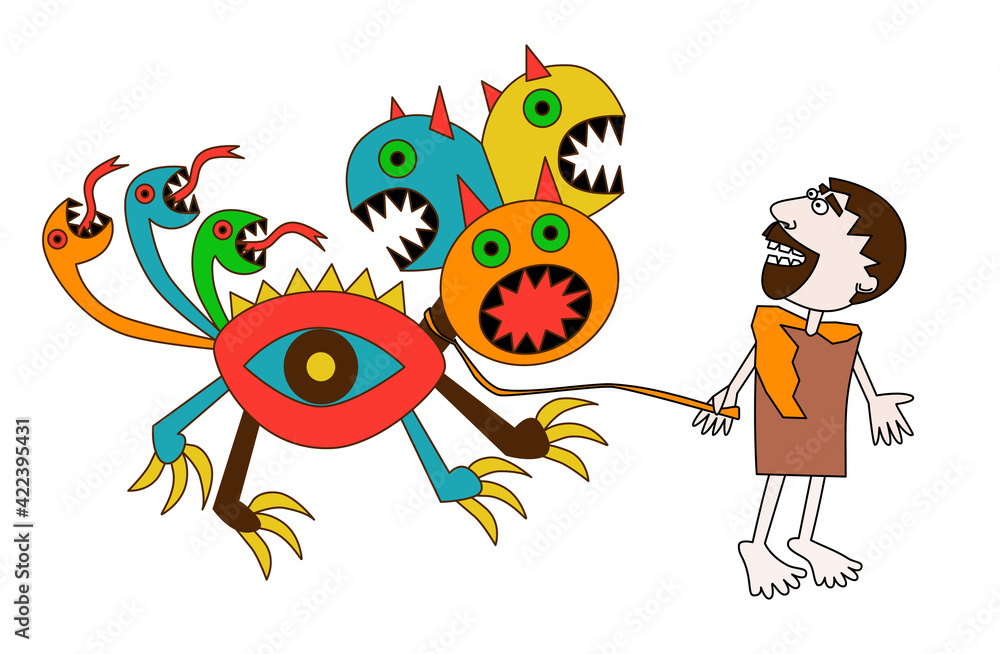 eleventh labour of Hercules, capture Cerberus in style of primitivism ...