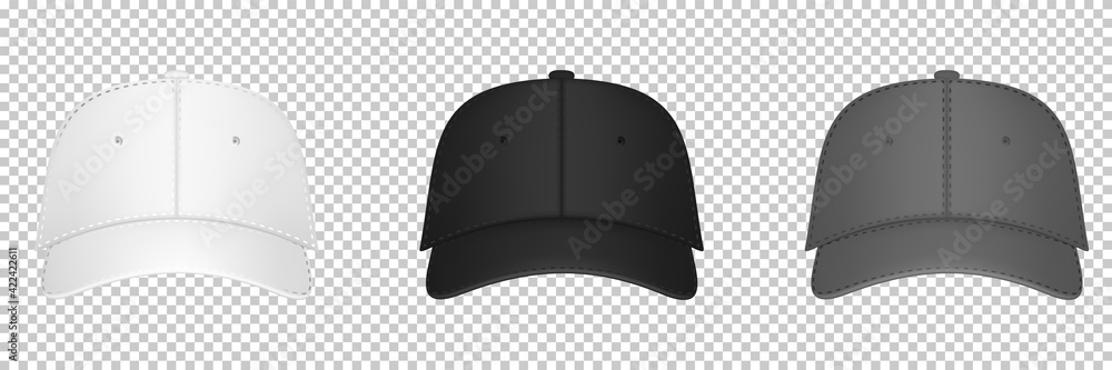 Baseball cap black, gray and white template. Design template closeup in ...