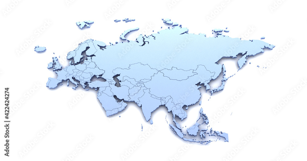 Eurasia map. Eurasian continents map 3D illustrations on a white ...
