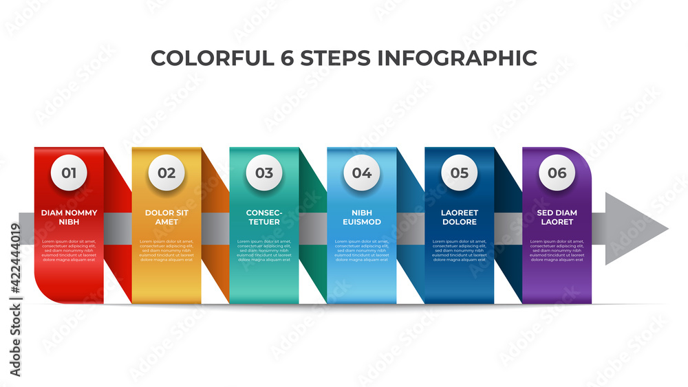 Colorful infographic element template with 6 points of steps, list ...