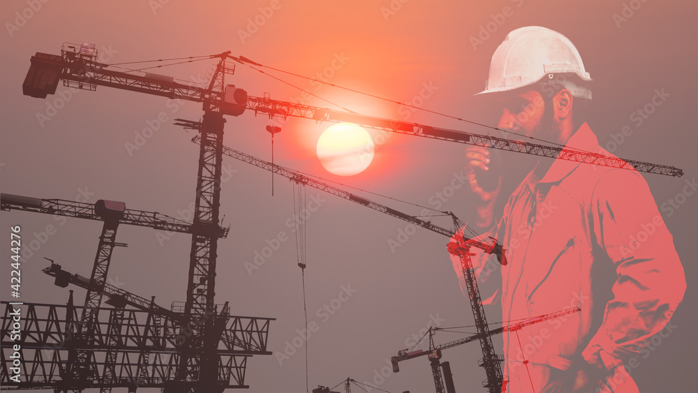 double exposure silhouette civil engineering background of civil ...
