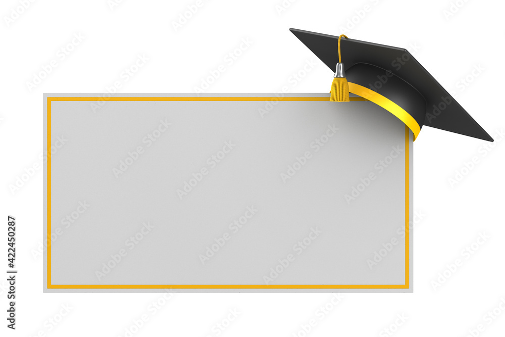 graduation cap and banner on white background. Isolated 3D illustration ...