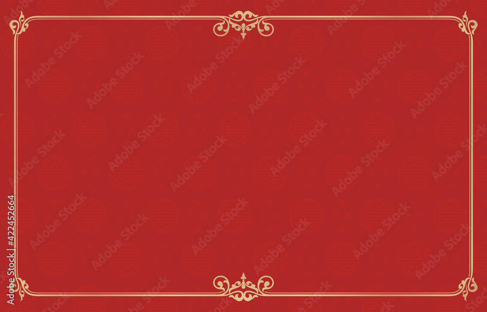 Red background with golden frame, Rectangle ornament corner gold frame ...