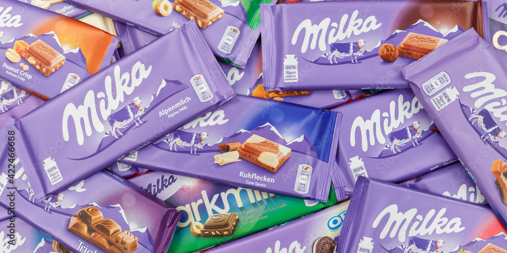 Milka chocolate chocolates different types variety background banner ...