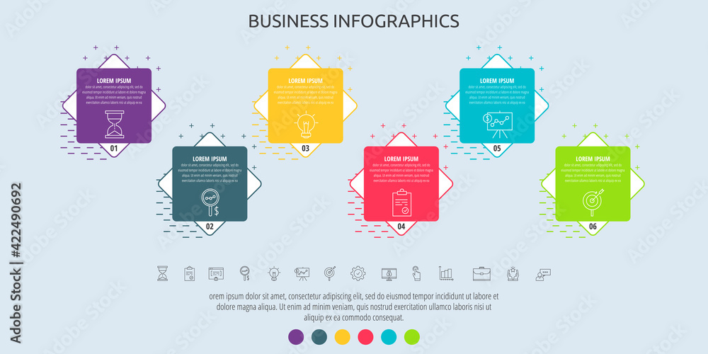 Vector business infographic label with squares for six label, diagram ...