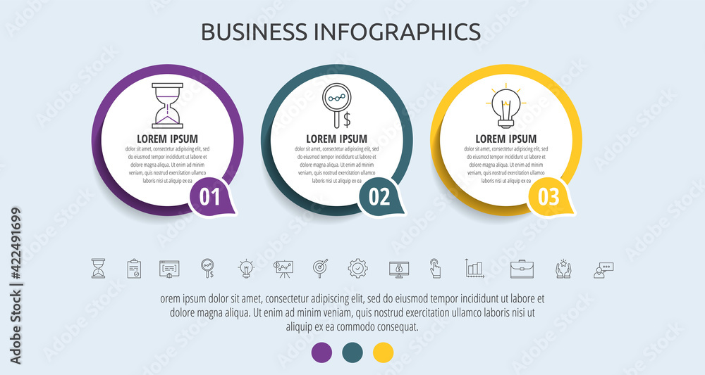 Circles vector infographic with 3 step, icons. Timeline used for ...
