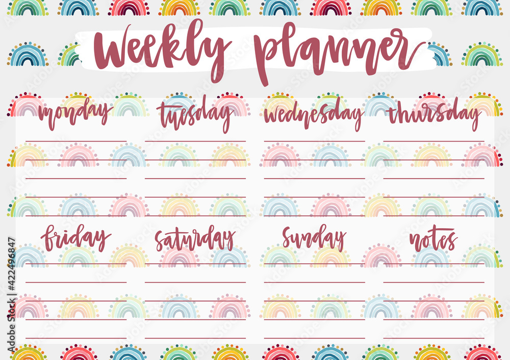 Cute A4 template for weekly and daily planner with lettering and hand ...