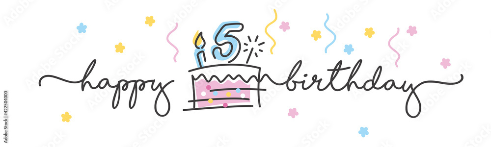 5th Birthday party handwritten typography lettering Greeting card with ...