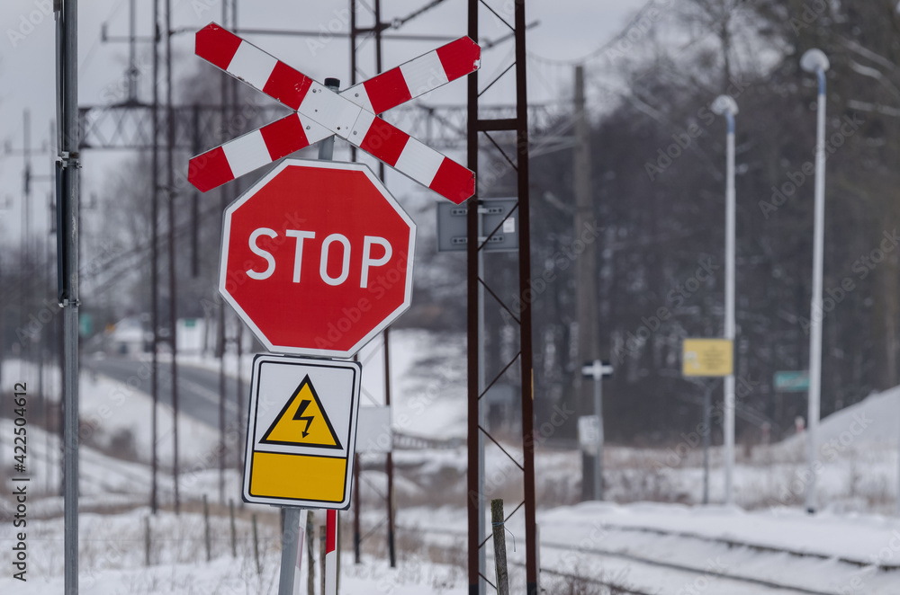 STOP SIGN AND St ANDREWS CROSS - Road sign at a railroad crossing Stock ...