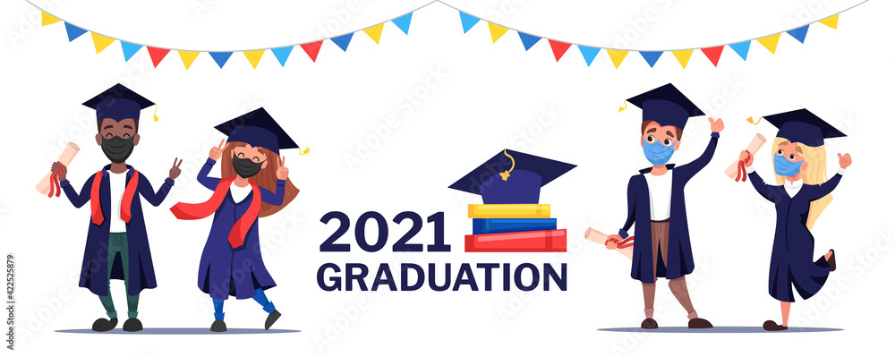 Virtual graduation ceremony 2021 banner. Online video call conference ...