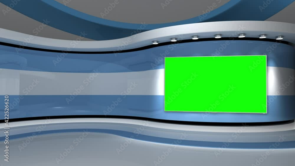 TV studio. Light blue background. Loop animation. News studio ...