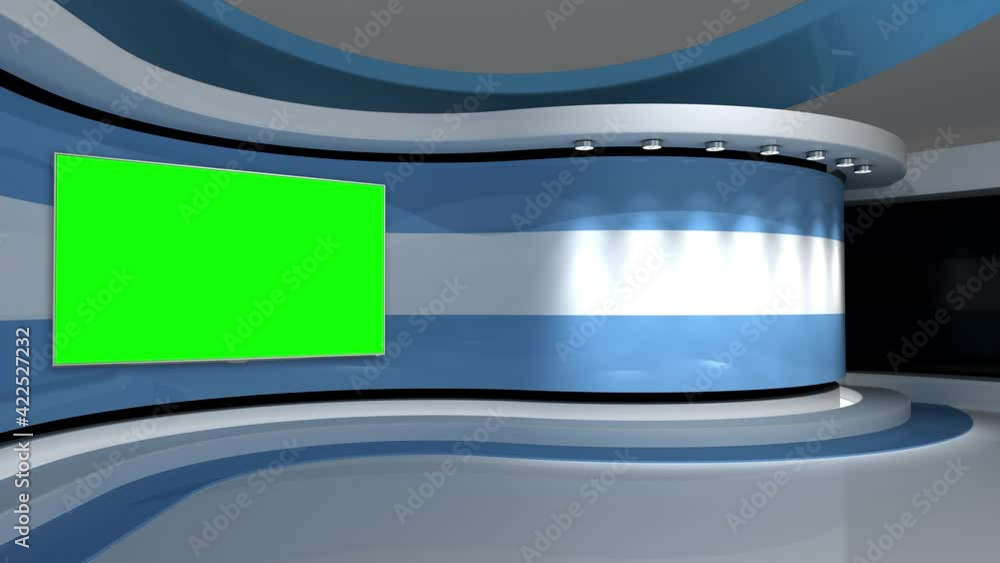 TV studio. Light blue background. Loop animation. News studio ...
