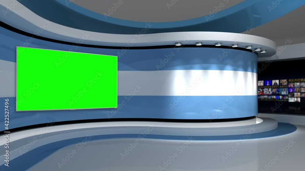 TV studio. Light blue background. Loop animation. News studio ...