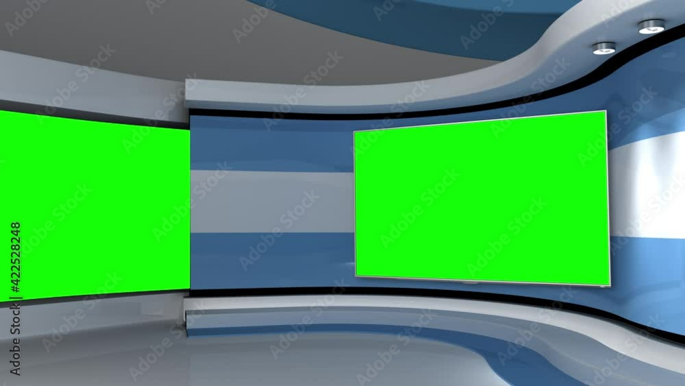 TV studio. Light blue background. Loop animation. News studio ...