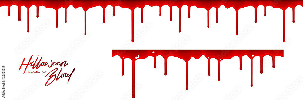 Blood collection, Happy Halloween decoration, Vector bloody horror drop ...