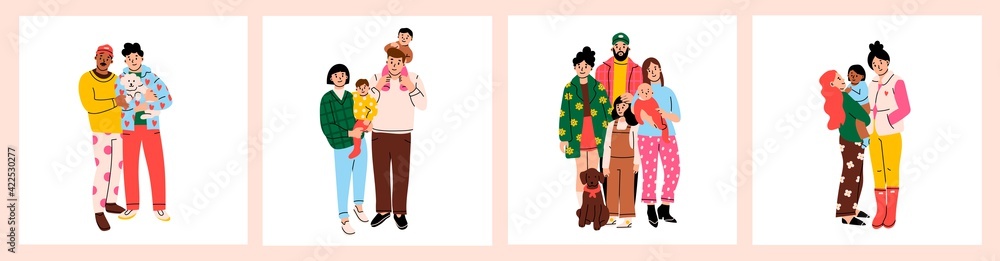 Various Families. Set of family portraits. Poster or card templates ...