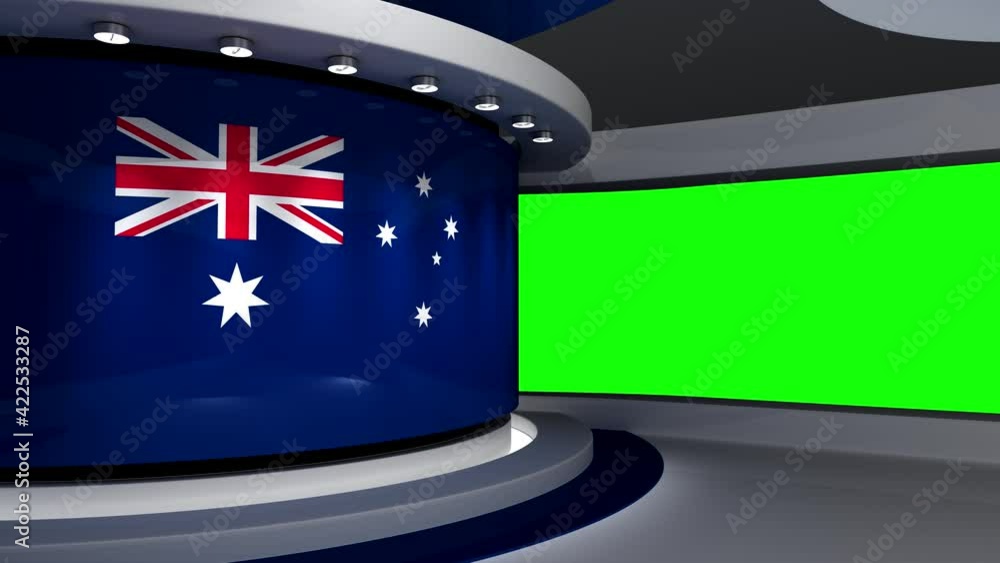 TV studio. Australia. Australian flag. News studio. Loop animation ...