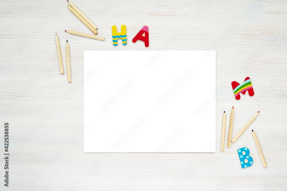 Blank horizontal paper sheets, coloring pages, kids worksheet mockup ...