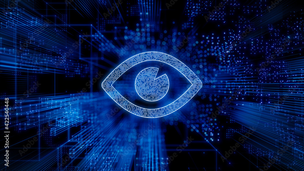 Vision Technology Concept with eye symbol against a Futuristic, Blue ...