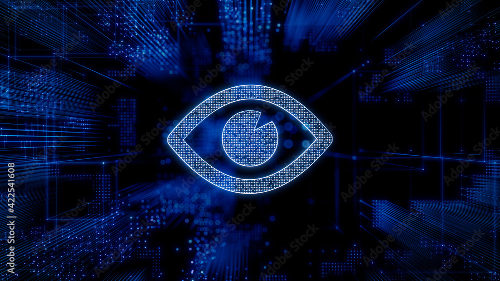 Vision Technology Concept with eye symbol against a Futuristic, Blue ...
