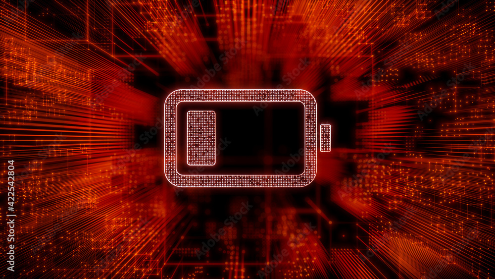 Energy Technology Concept with low battery symbol against a Futuristic ...