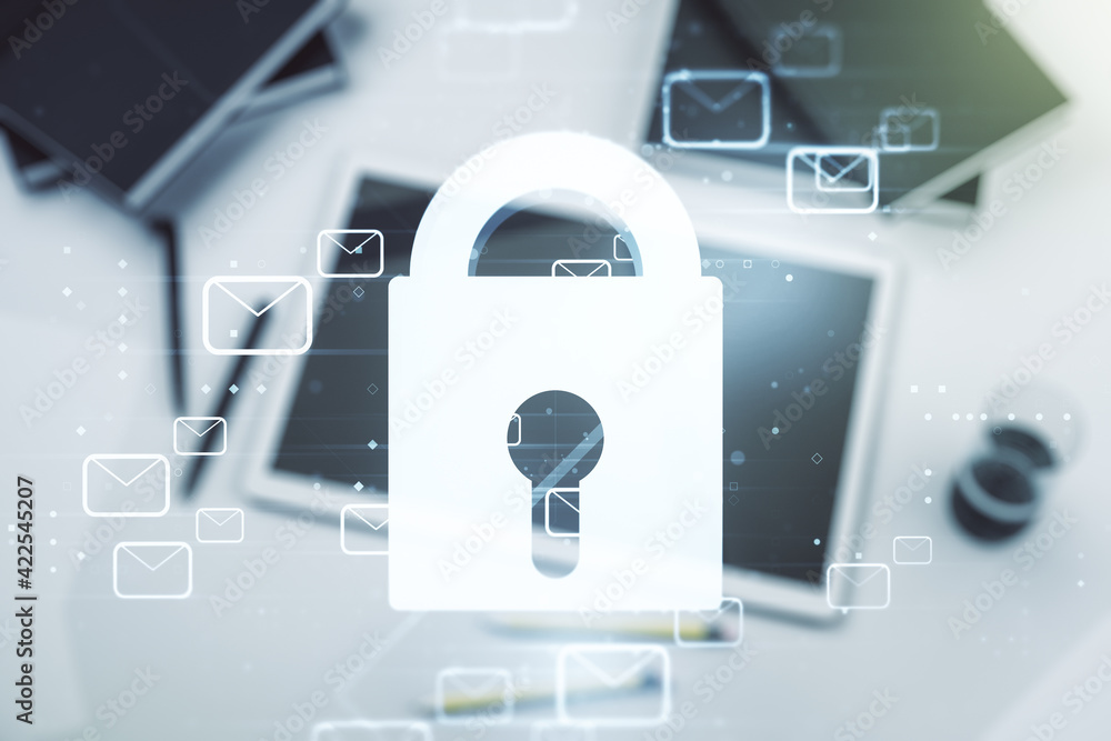 Poster Creative lock sketch with email symbols hologram and modern ...