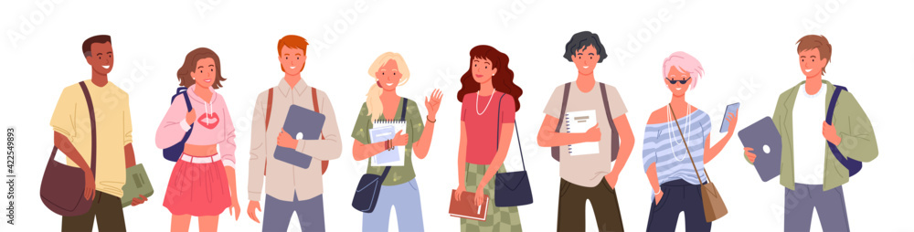 Student people diversity vector illustration set. Cartoon young ...