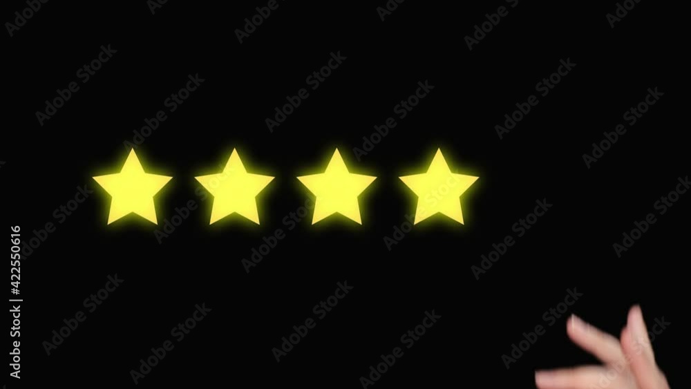 Hand rating set five yellow stars on black alpha channel background ...