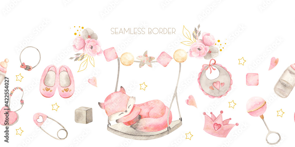 Ilustração do Stock: Watercolor hand painted newborn girl seamless ...