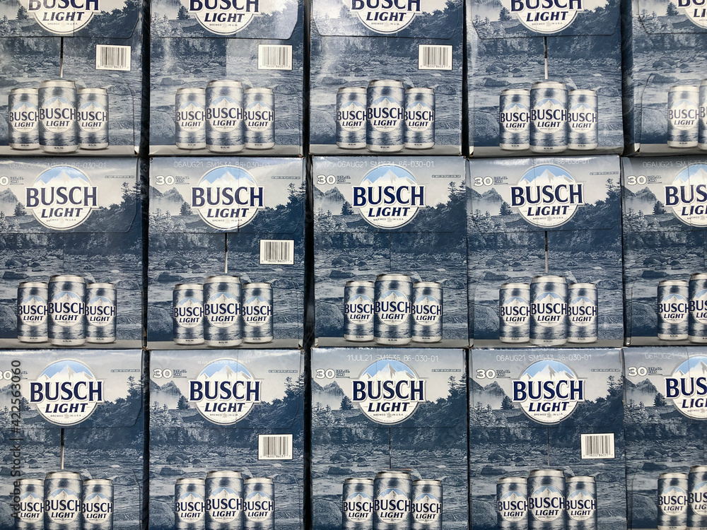 Busch Light beer display. Busch is part of AB InBev, the largest beer ...
