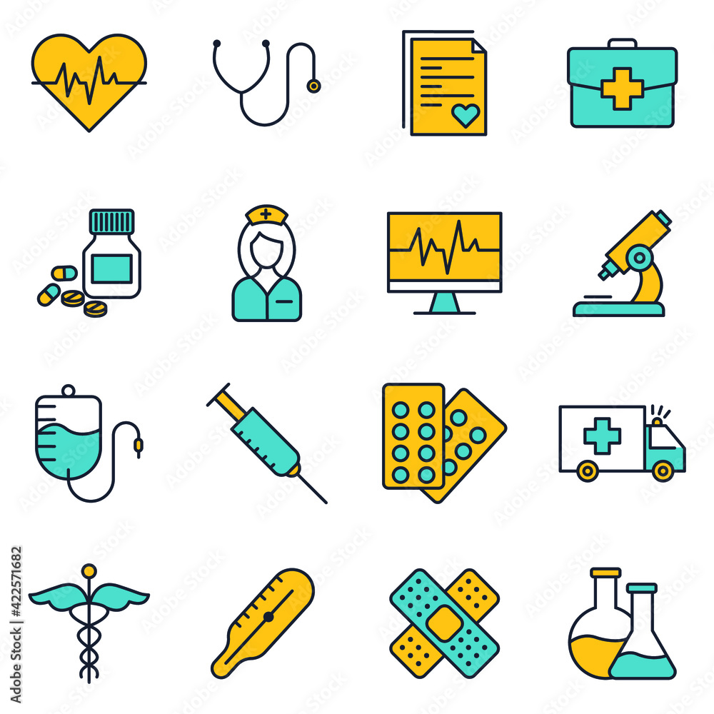 Set of Medicine and Health icon. Medical Assistance pack symbol ...