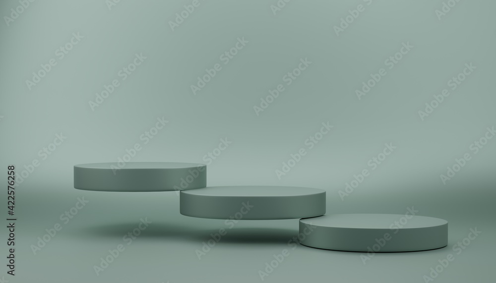Step ylinder podiums on greenbackground. Abstract minimal scene with ...