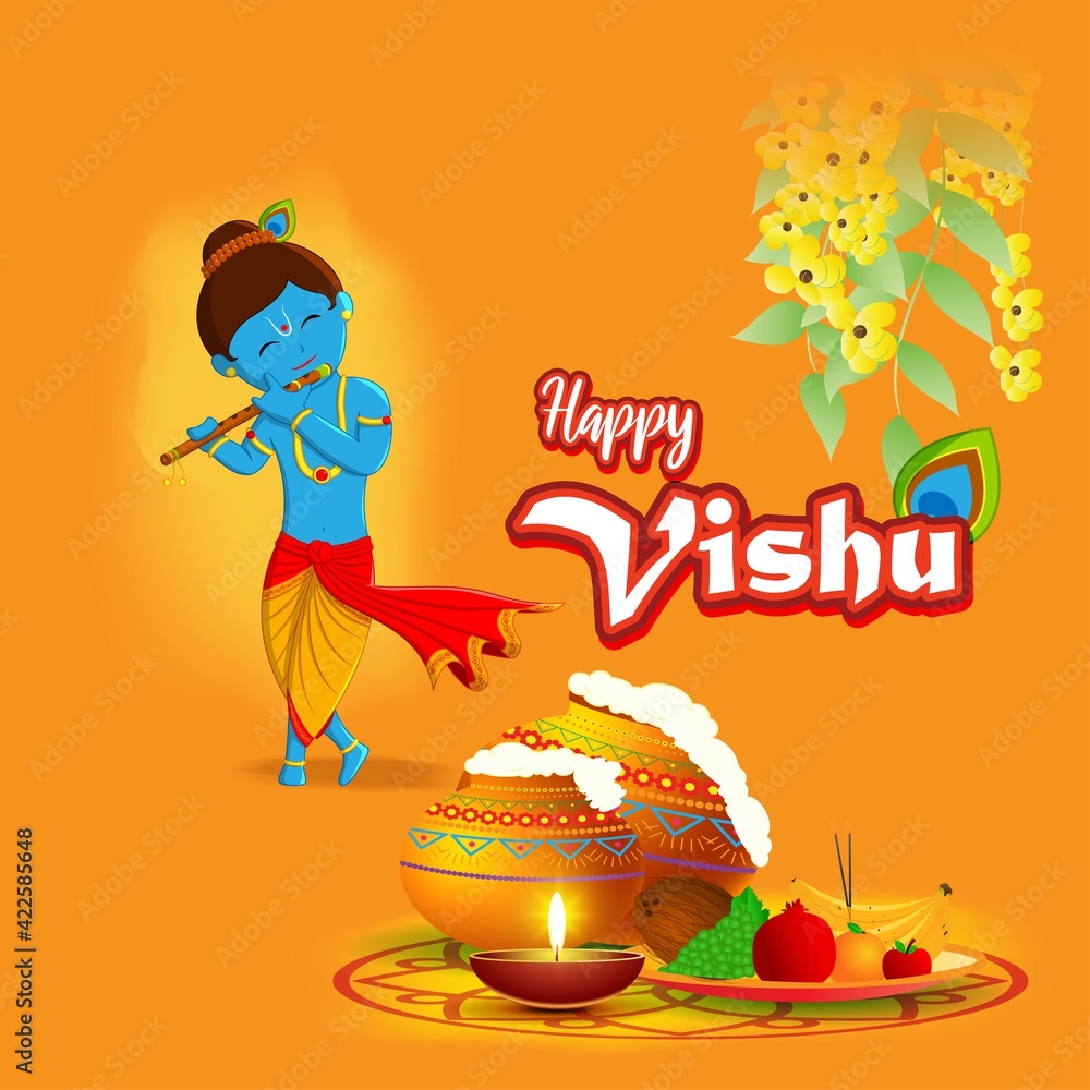 Vector illustration of Happy Vishu concept banner. kerala New Year ...