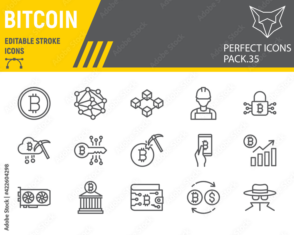 Bitcoin line icon set, blockchain collection, vector graphics, logo ...