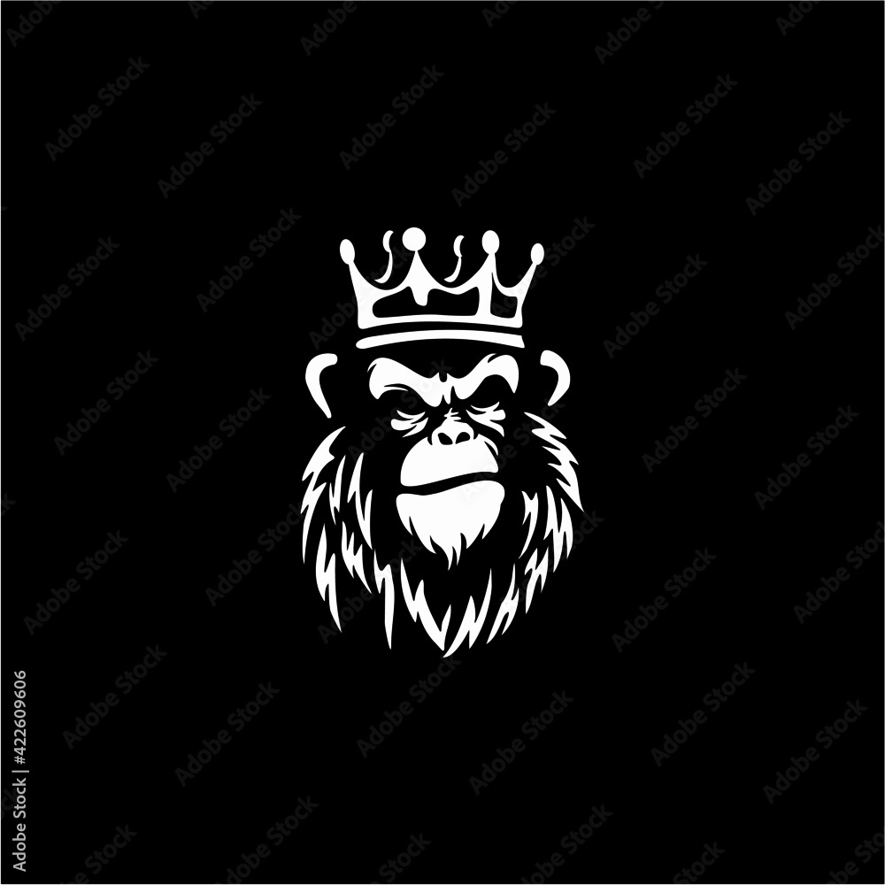 Vector illustration of ape head in crown, isolated image, on a white ...