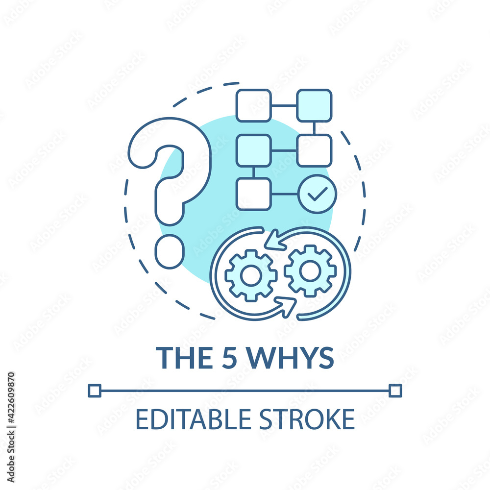 The 5 whys blue concept icon. Strategy to find solution. Critical ...