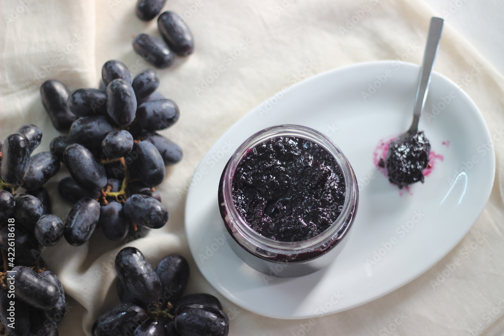 Home made Grape jam with three ingredients, seedless black grapes ...