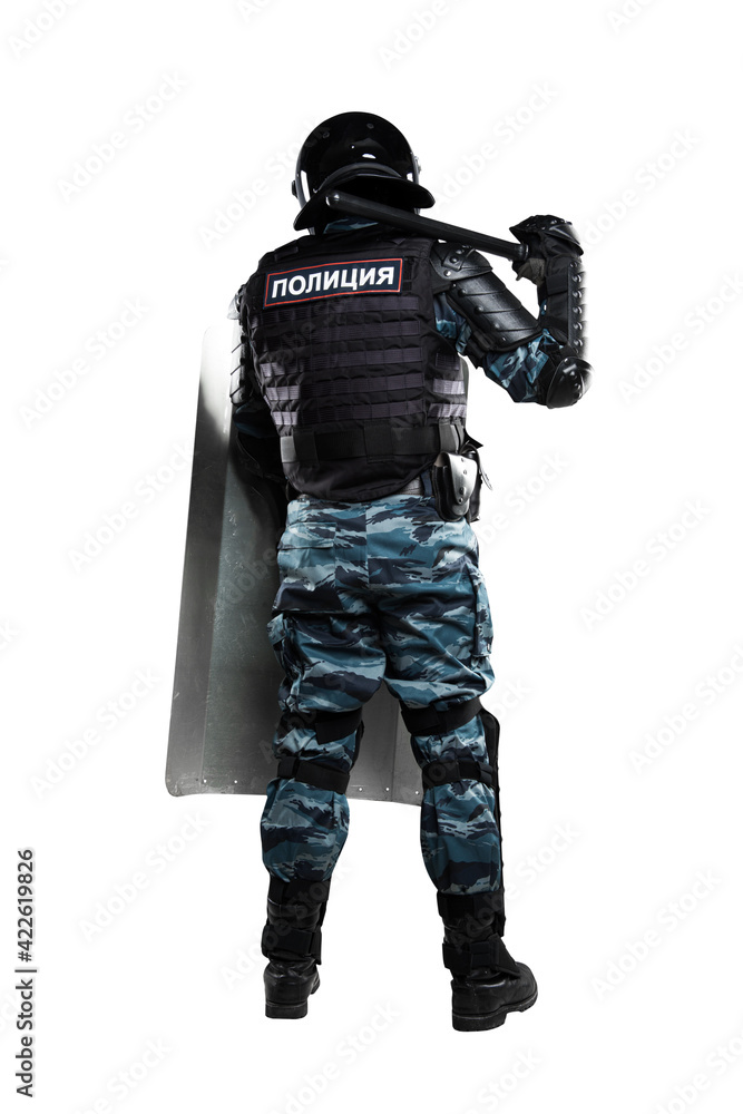 Foto Stock Soldiers in full uniform with armor, baton, protective ...