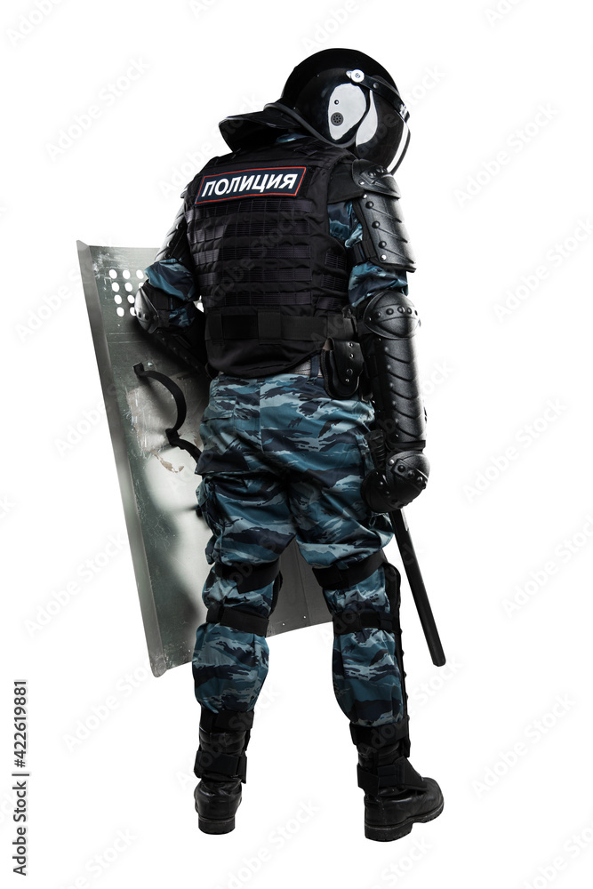 Soldiers in full uniform with armor, baton, protective shield. Uniform ...