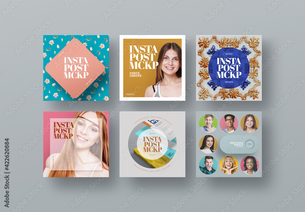 Social Media Mockup - 1080 x 1080 px, Square, Post, Set Stock Template ...