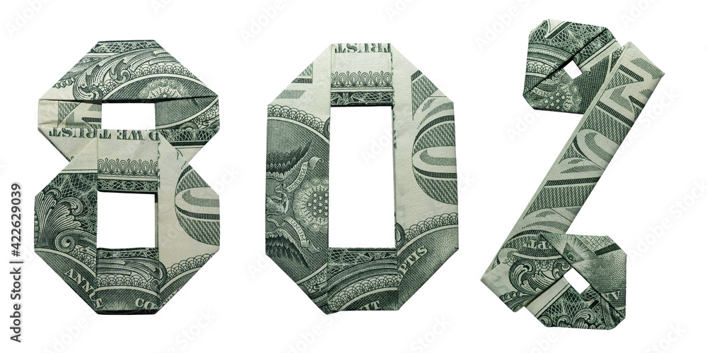 80 Percents Sale Sign Collage Money Origami Folded with 3 Real One ...