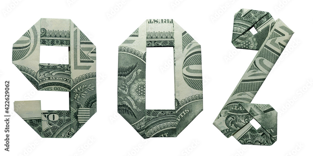 90 Percents Sale Sign Collage Money Origami Folded with 3 Real One ...