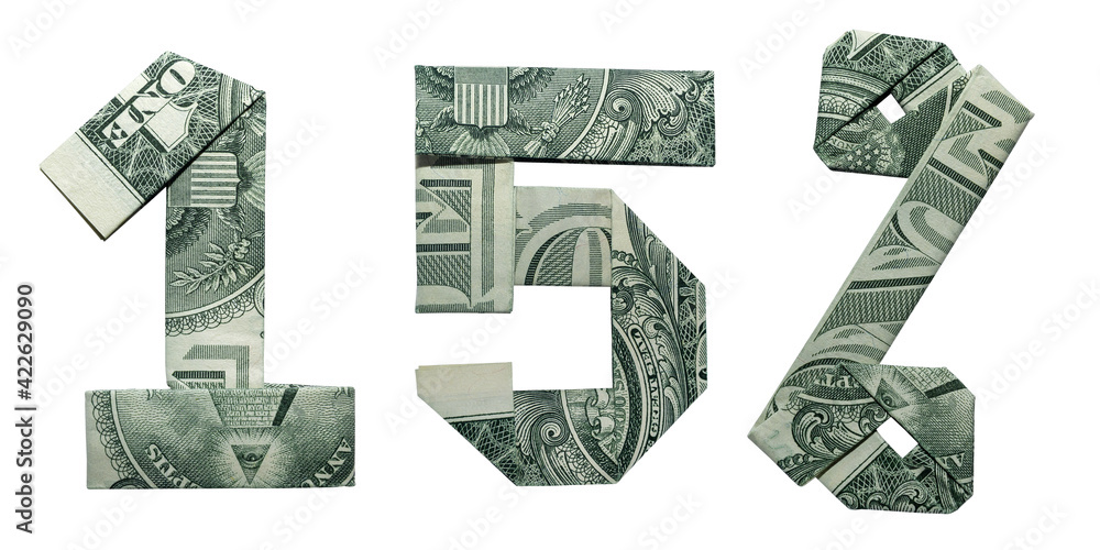 15 Percents Sale Sign Collage Money Origami Folded with 3 Real One ...