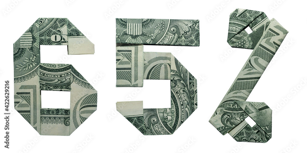 65 Percents Sale Sign Collage Money Origami Folded with 3 Real One ...