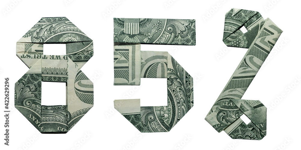 85 Percents Sale Sign Collage Money Origami Folded with 3 Real One ...