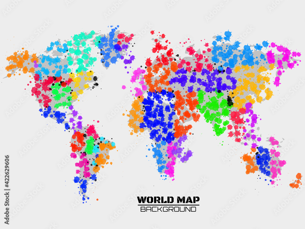 Abstract colorful world map in the form of blots, colorful ink splashes ...