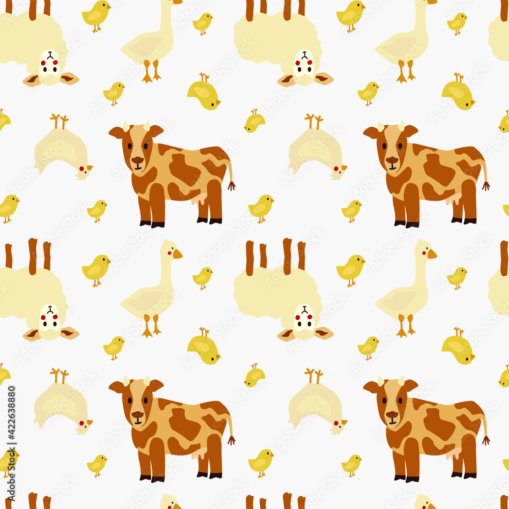Seamless texture with farm animals - cow, lamb, chicken. Background ...