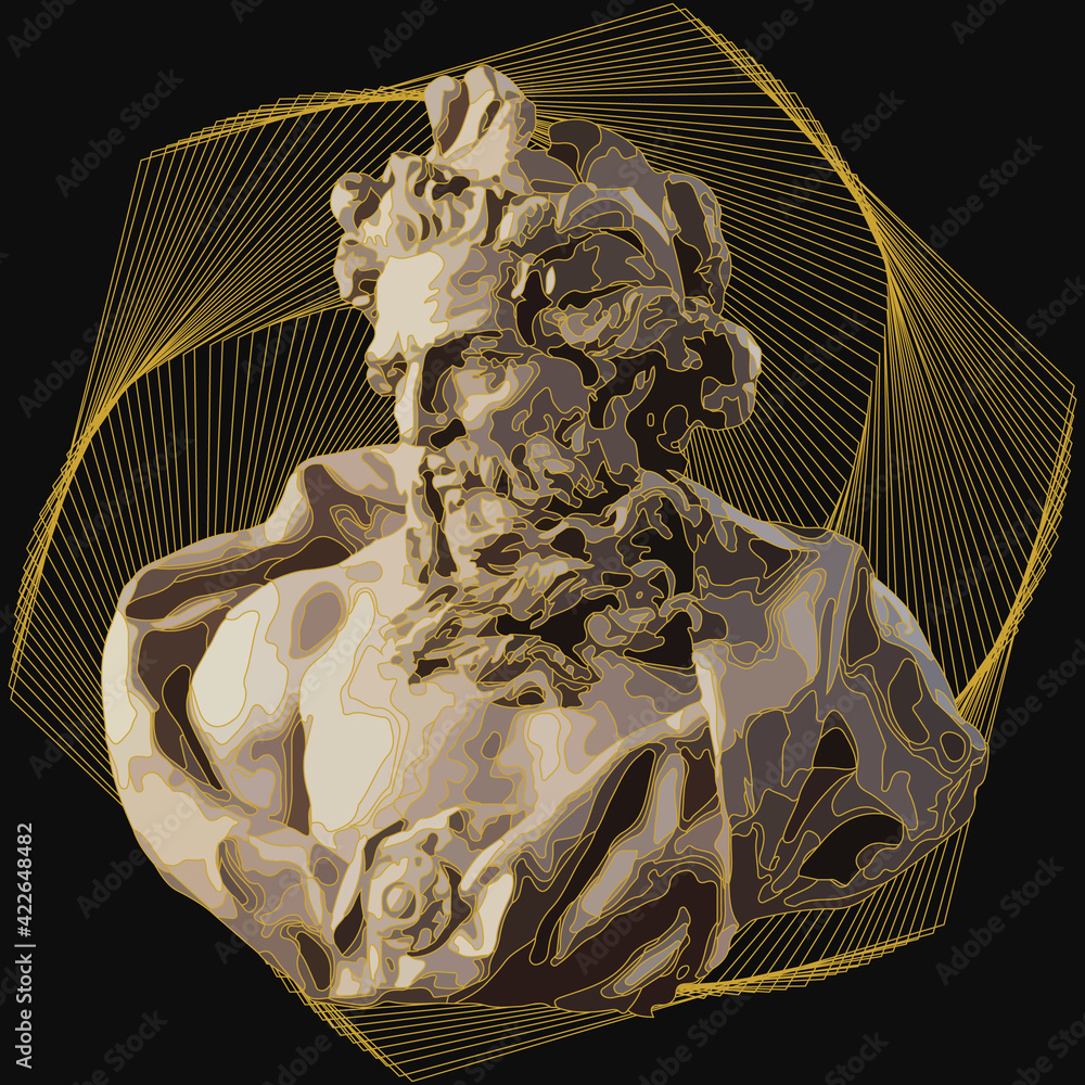 3D rendering of an edit of the Zeus statue against a black background ...