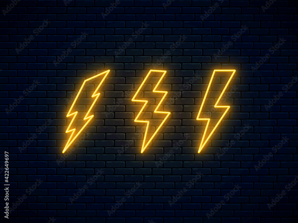 Neon lightning bolt set. Lightning, thunder and electricity sign ...